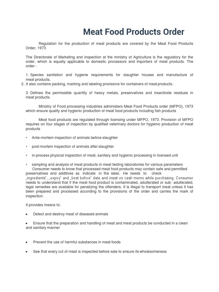 Meat Food Products Order and Milk Product Order | PDF | Meat | Foods