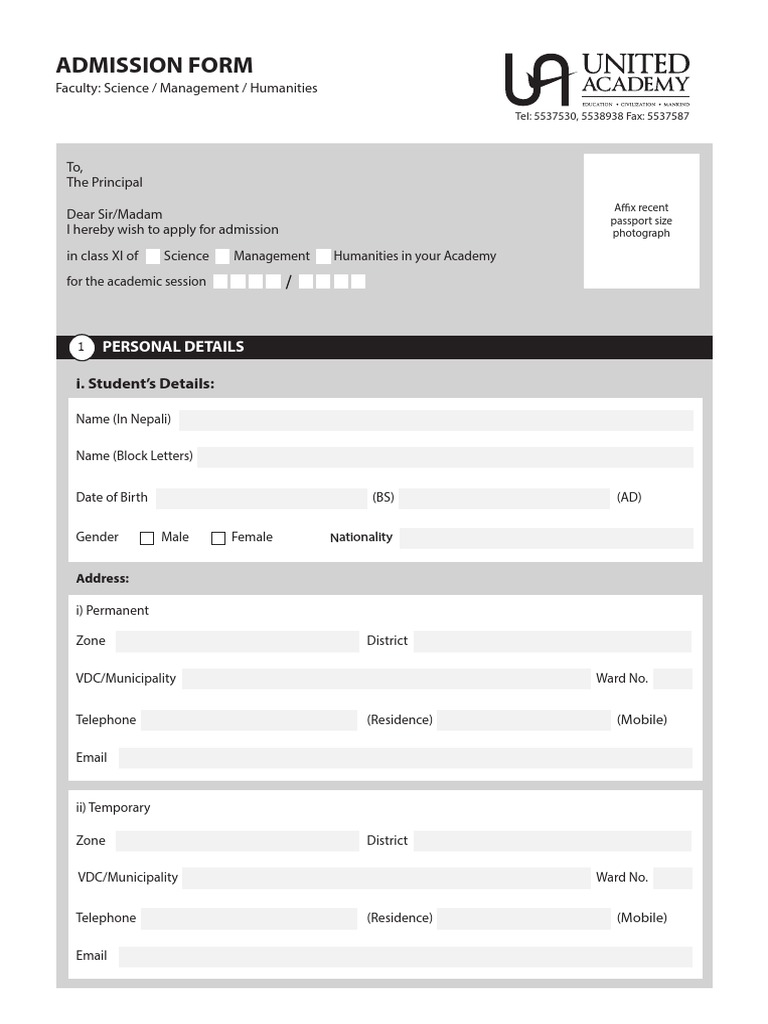 United Acadamy Admission-Form-2076 | PDF | University And College ...