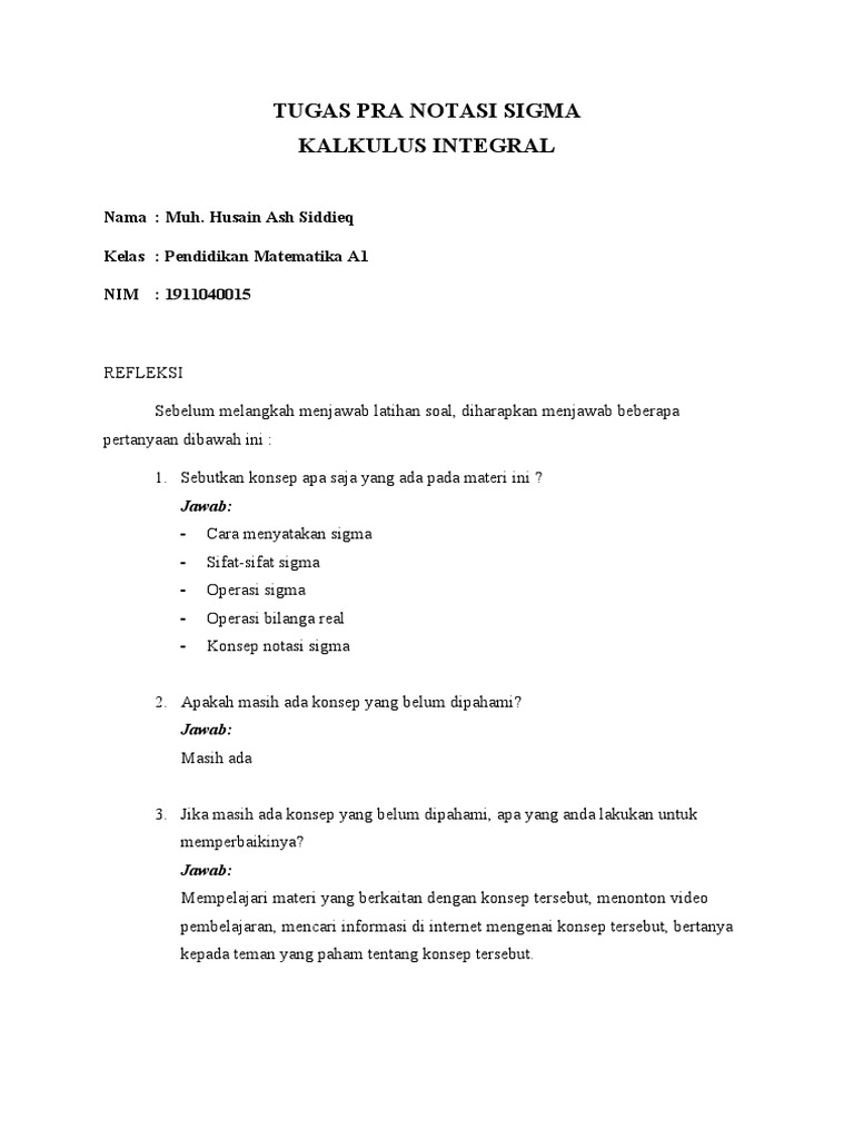 Tugas Pra Notasi Sigma Kalkulus Integral | PDF
