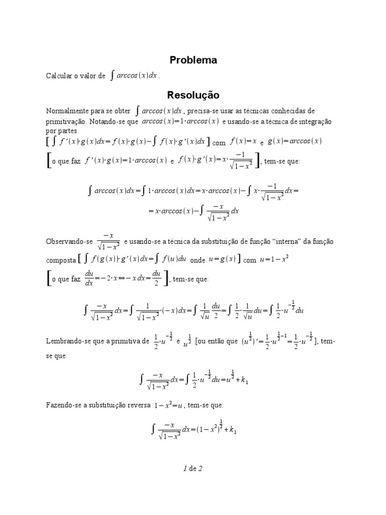 Integral de Arccos (X) - Solução | PDF | Integrante | Ensino de Matemática