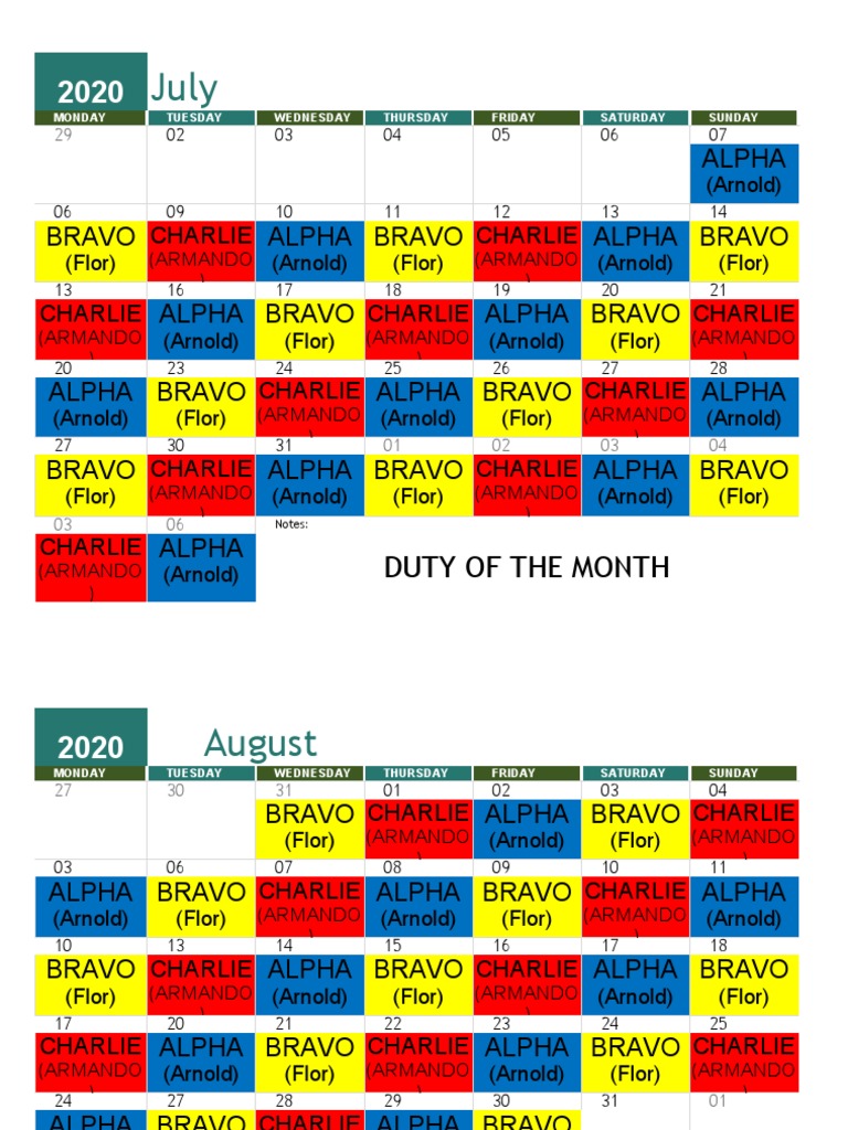 Calendar of Duty | PDF | Business | Disaster And Accident