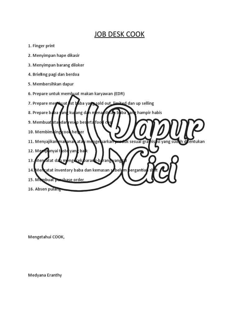 Job Desk Cook | PDF