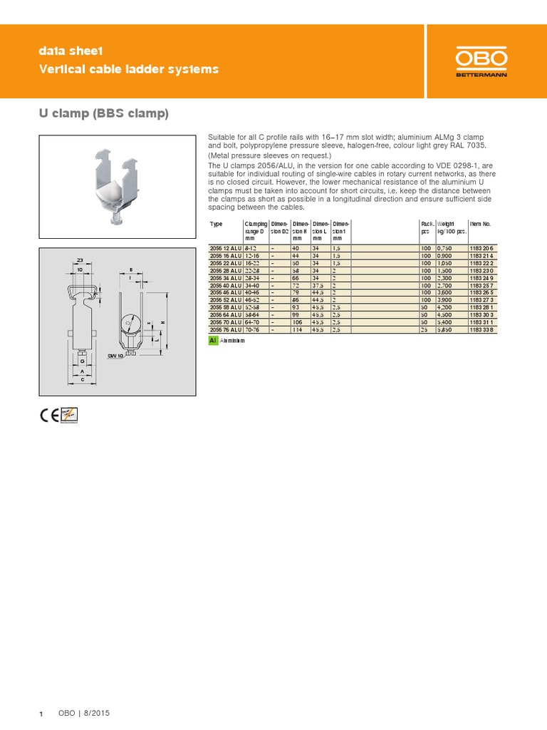 U Clamp (BBS Clamp) : Data Sheet Vertical Cable Ladder Systems | PDF ...