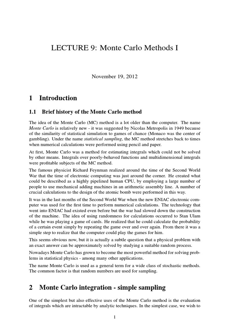 Monti Carlo PDF | PDF | Monte Carlo Method | Integral