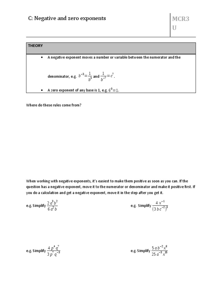 C Negative and Zero Exponents | PDF