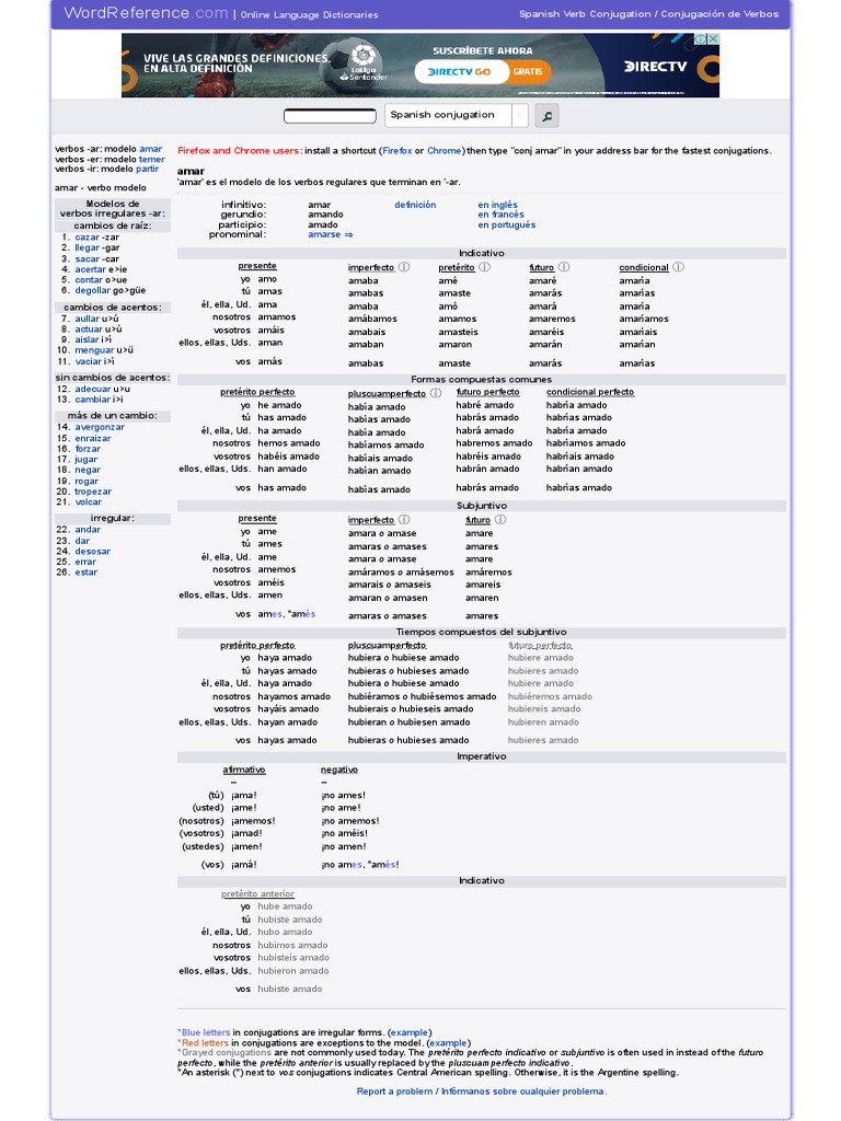 Conjugación de Amar | PDF | Verbo | Sintaxis