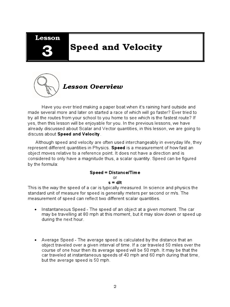 Speed and Velocity: Lesson | PDF | Speed | Velocity