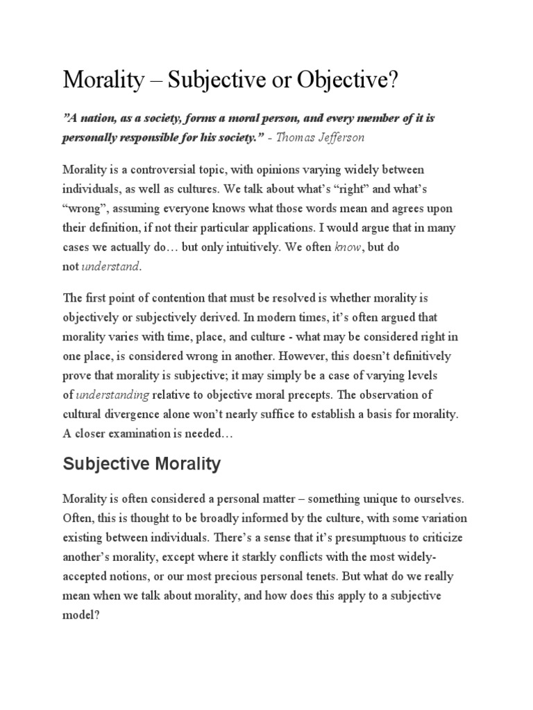 Morality - Subjective Vs Objective | PDF | Free Will | Morality