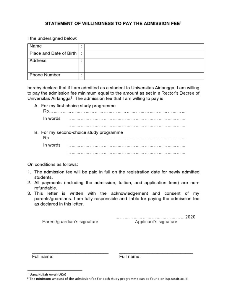 Admission Fee Willingness Statement | PDF