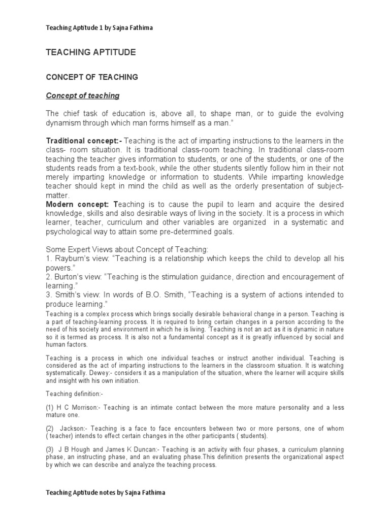 Teaching Aptitude 1 | PDF | Teachers | Curriculum