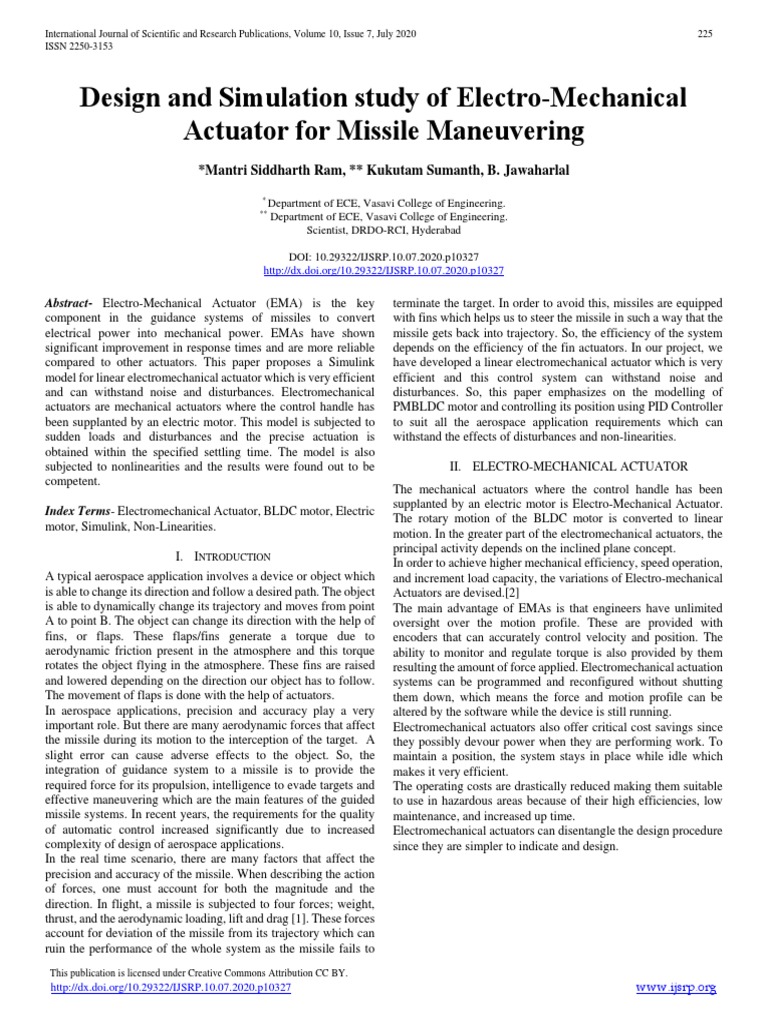 Design and Simulation Study of Electro-Mechanical Actuator For Missile ...