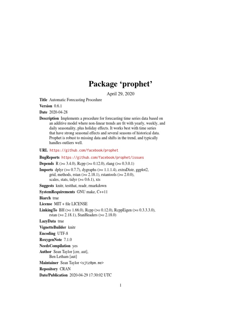 Package Prophet': April 29, 2020 | PDF | Cross Validation (Statistics ...