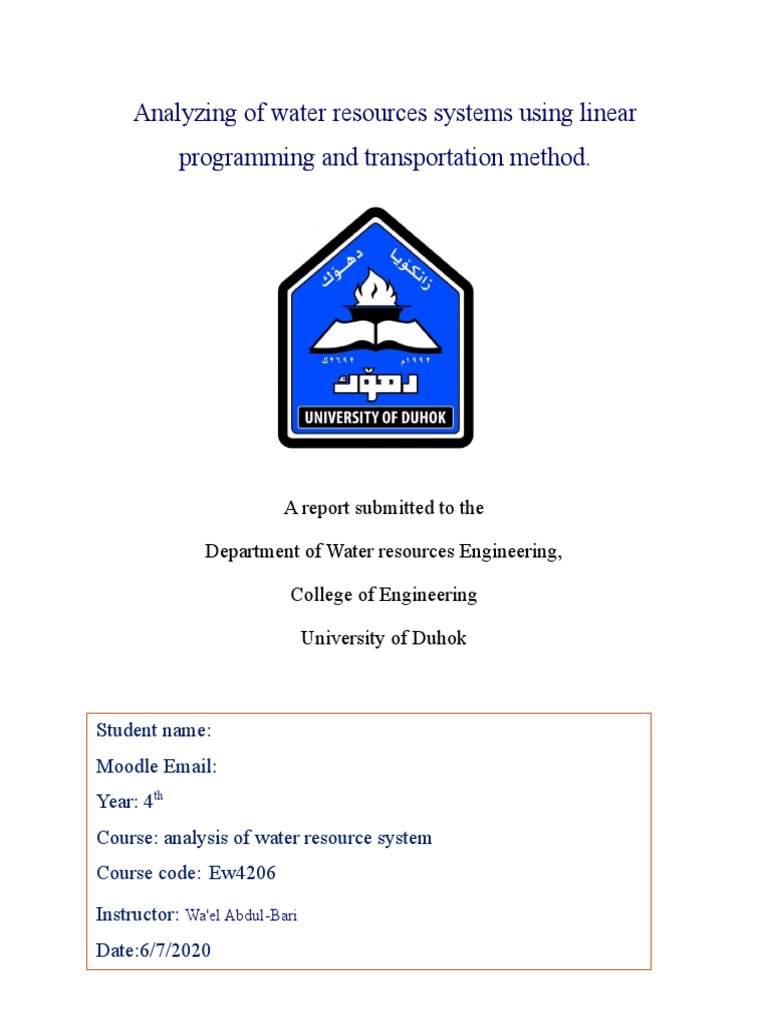 Analyzing of Water Resources Systems Using Linear Programming and ...