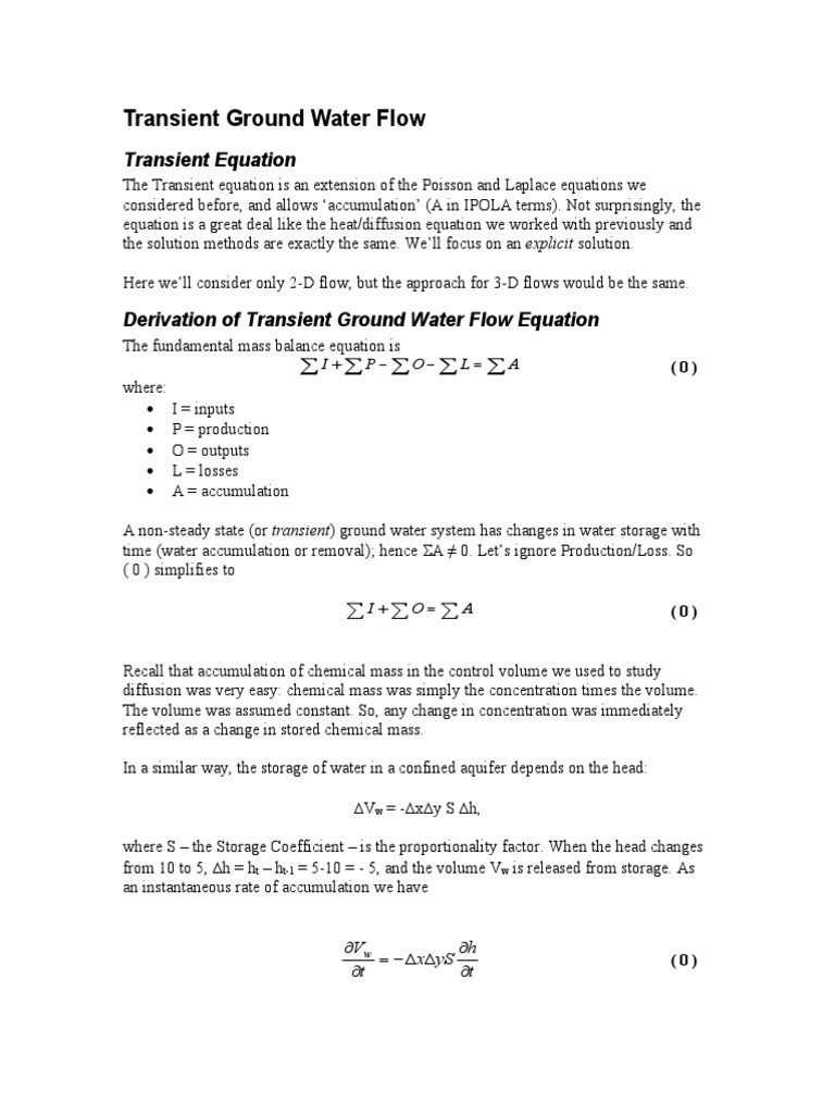 Transient Groundwater Flow Equation | PDF | Physics | Continuum Mechanics
