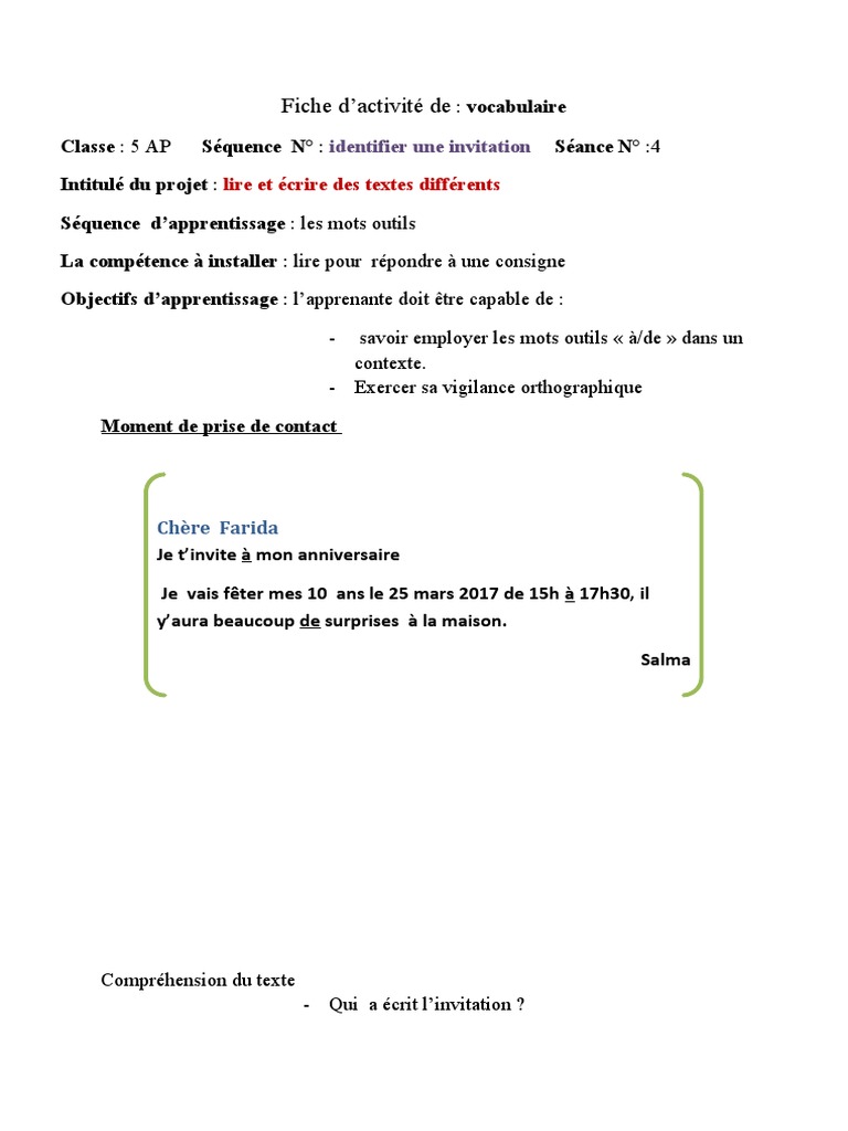 Vocabulaire : Mots outils en 5 AP | PDF | Études des langues étrangères