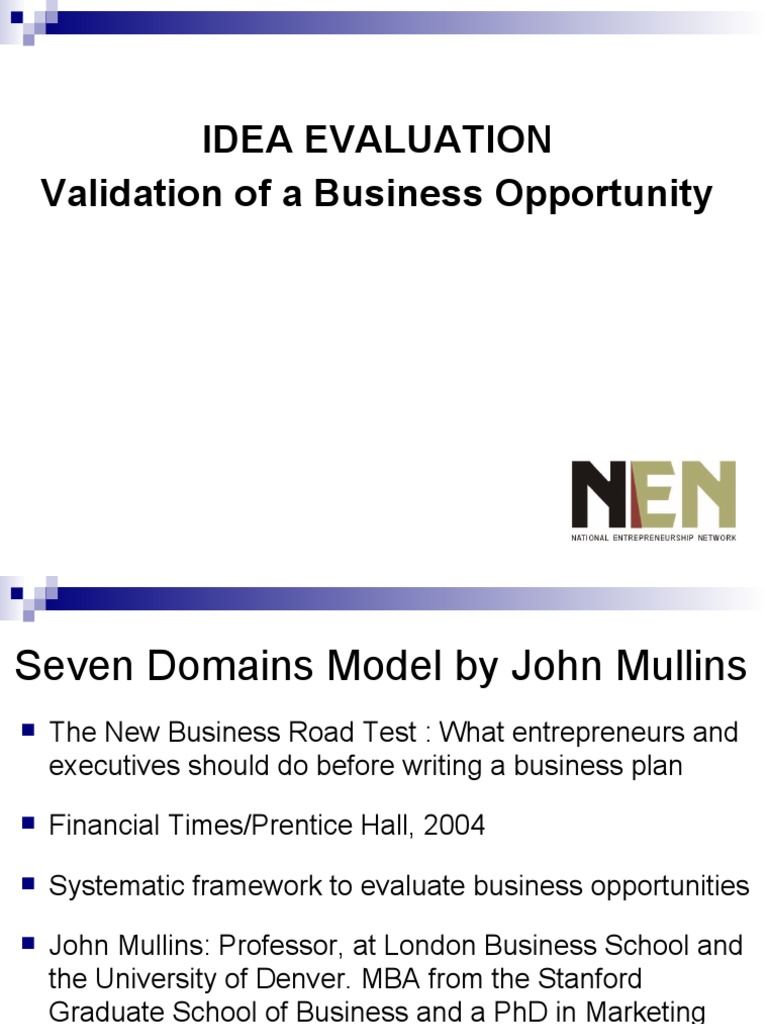 Idea Evaluation Validation of A Business Opportunity | PDF ...