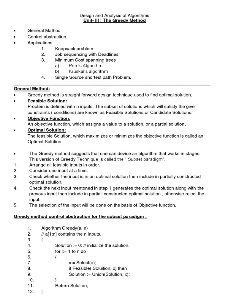 Unit-3-Greedy Method PDF | PDF | Mathematical Optimization | Algorithms