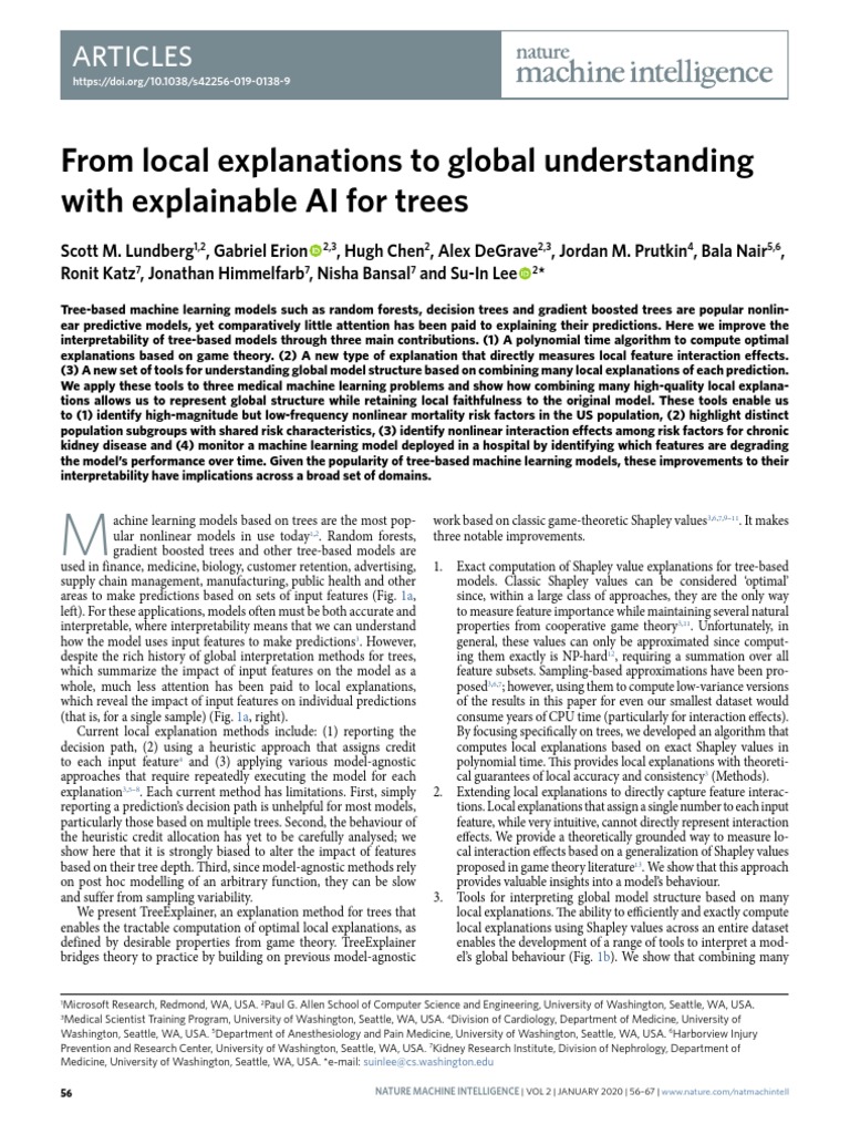 From Local Explanations To Global Understanding With Explainable AI For ...