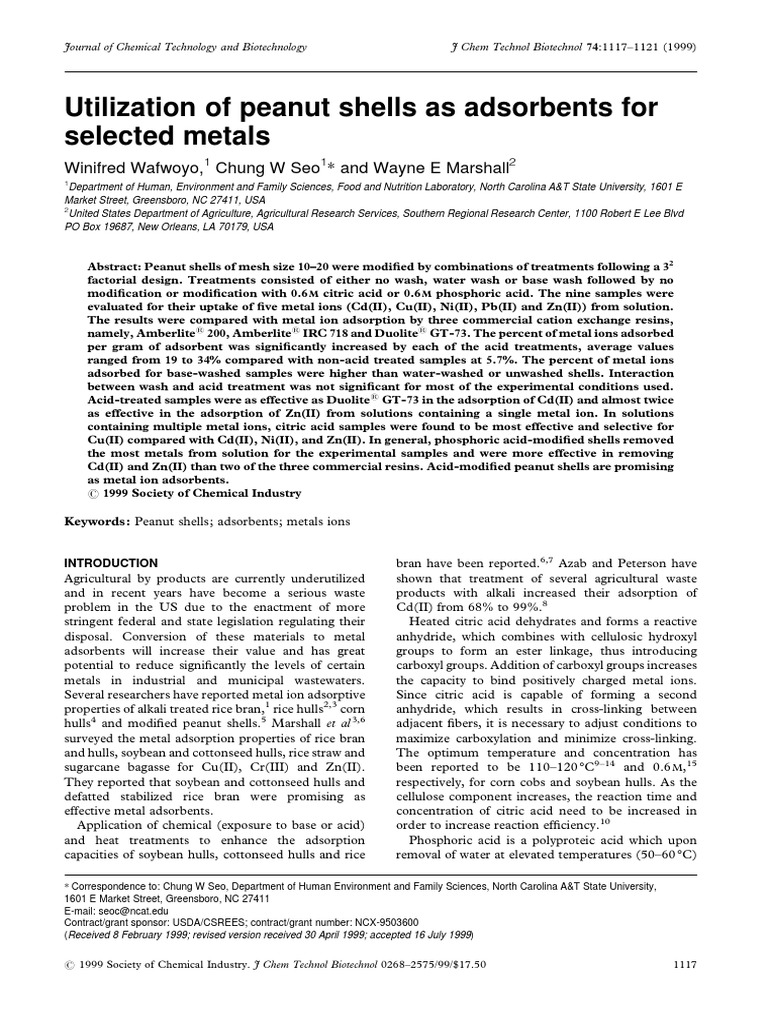 Utilization of Peanut Shells As Adsorbents For Selected Metals PDF ...