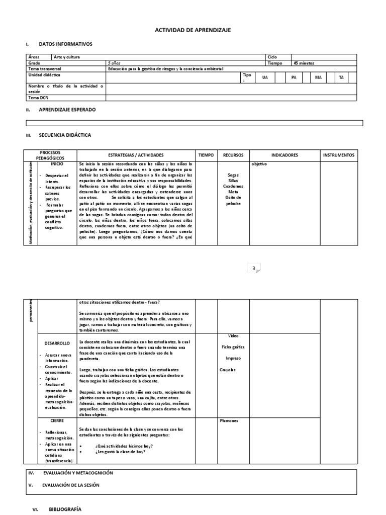 Formato Sesion de Aprendizaje Inicial | PDF | Neuropsicología | Evaluación neuropsicológica