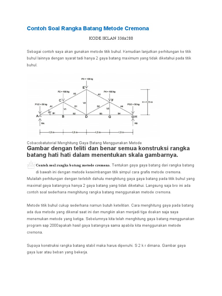 Contoh Soal Rangka Batang Metode Cremona | PDF | Metode & Bahan Ajar