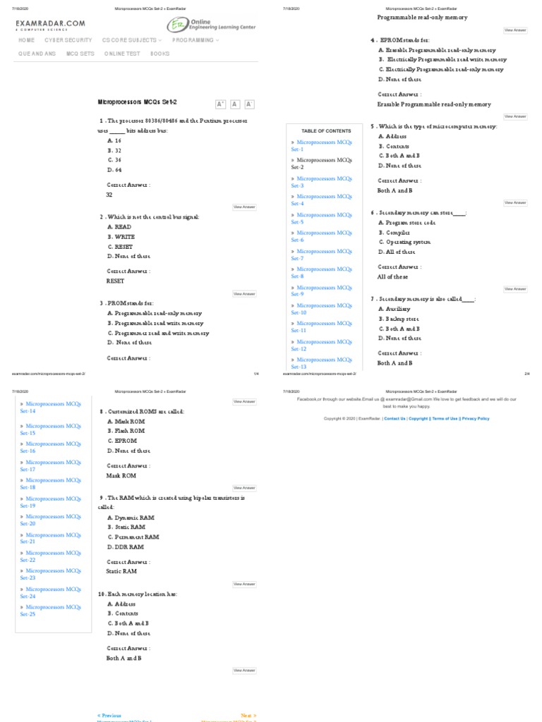 Microprocessors MCQs Set-2 ExamRadar | PDF | Random Access Memory | Read Only Memory