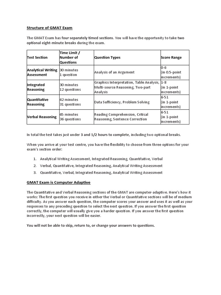 Structure of GMAT Exam: Optional Eight-Minute Breaks During The Exam ...
