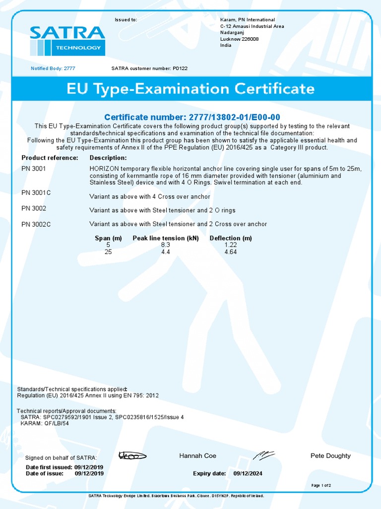 Certificate Number: 2777/13802-01/E00-00: Product Reference ...