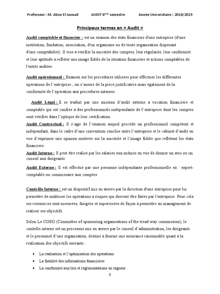 Lexique des termes d'audit financier | PDF | Audit financier | Contrôle ...