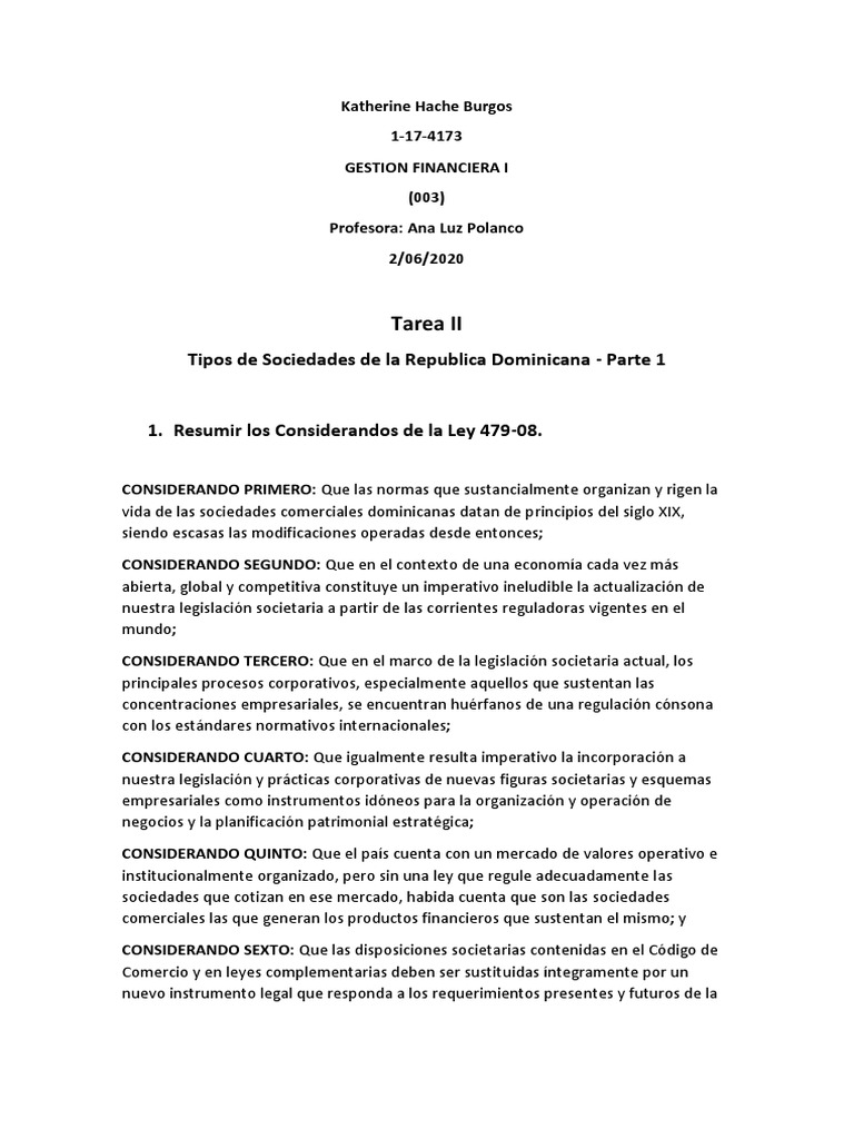 Resumir Los Considerandos de La Ley 479 | PDF | Sociedad de ...