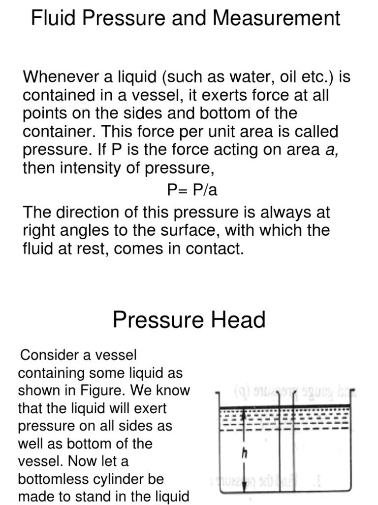 Fluid Pressure Measurement PDF | PDF | Pressure Measurement | Pressure