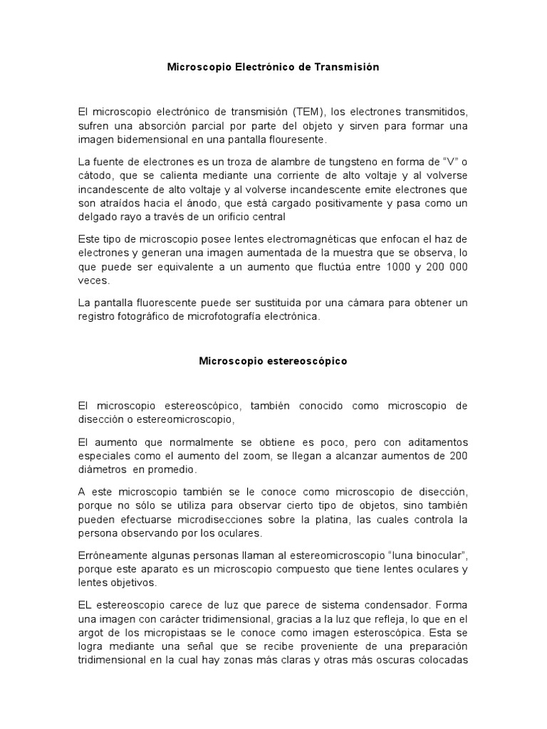 Microscopio Electrónico de Transmisión | PDF | Microscopio de transmisión por electrones | Electrón