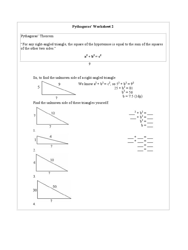 Pythagoras' Worksheet 2 | PDF