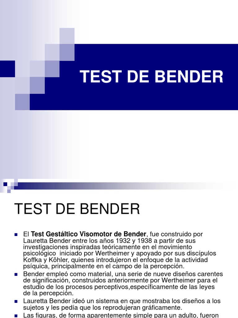 Test de Bender PDF | PDF | Percepción | Ciencias del comportamiento