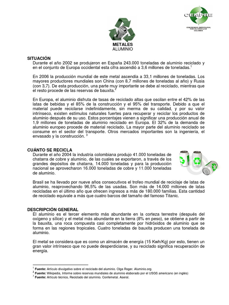 Ficha Metales | PDF | Aluminio | Fundición