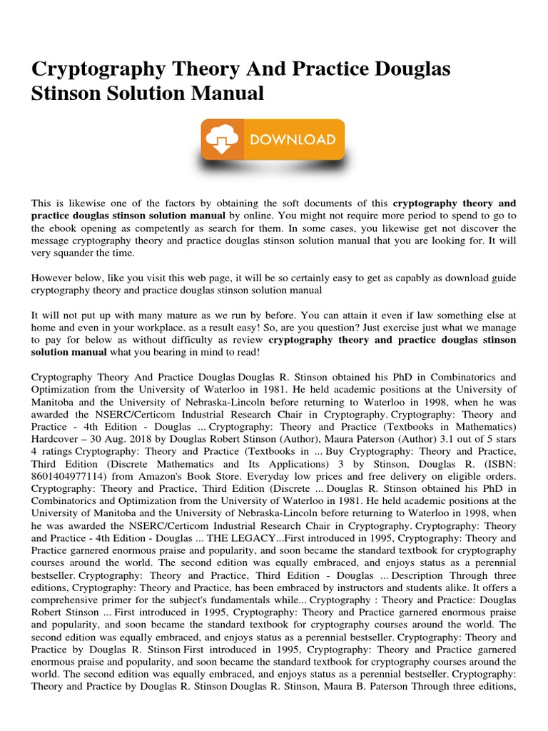 Cryptography Theory and Practice Douglas Stinson Solution Manual | PDF ...