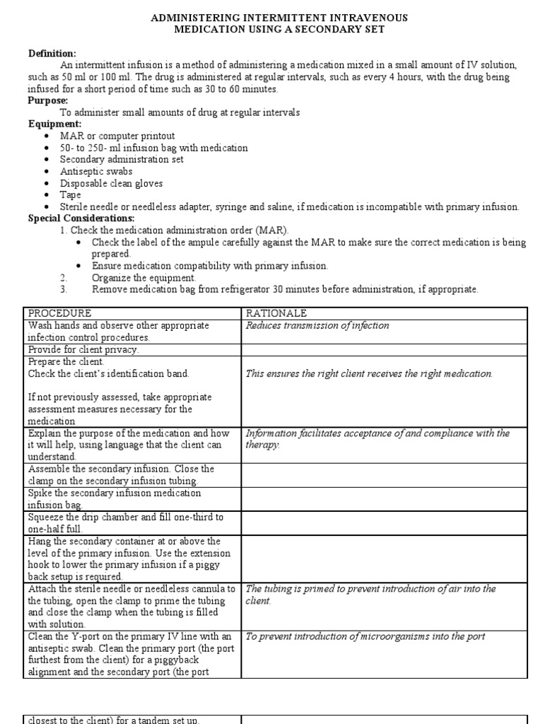 Administering Intermittent Intravenous | PDF | Intravenous Therapy ...