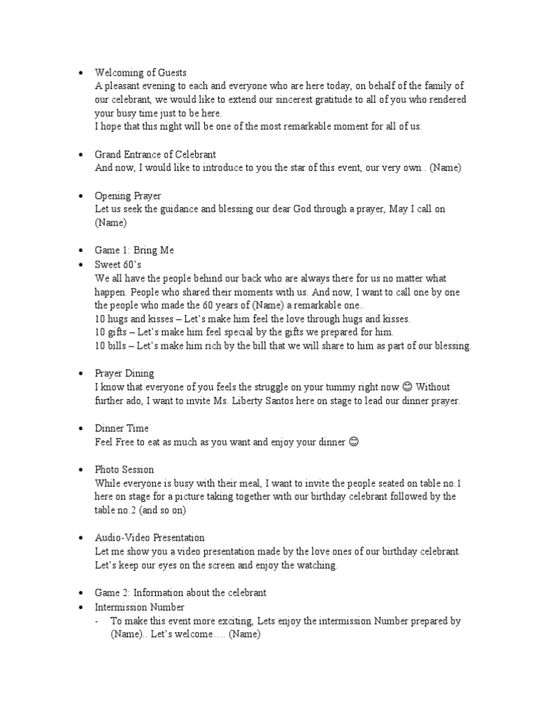 Birthday Script | PDF | Dinner