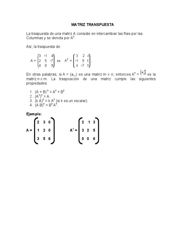 Matriz Transpuesta | PDF