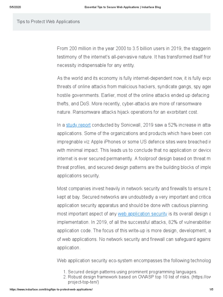Essential Tips To Secure Web Applications Indusface Blog Pdf World Wide Web Internet And Web