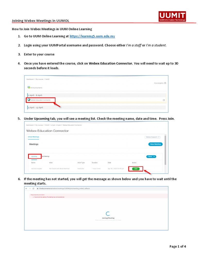 Joining Webex Meetings in UUMOL | PDF