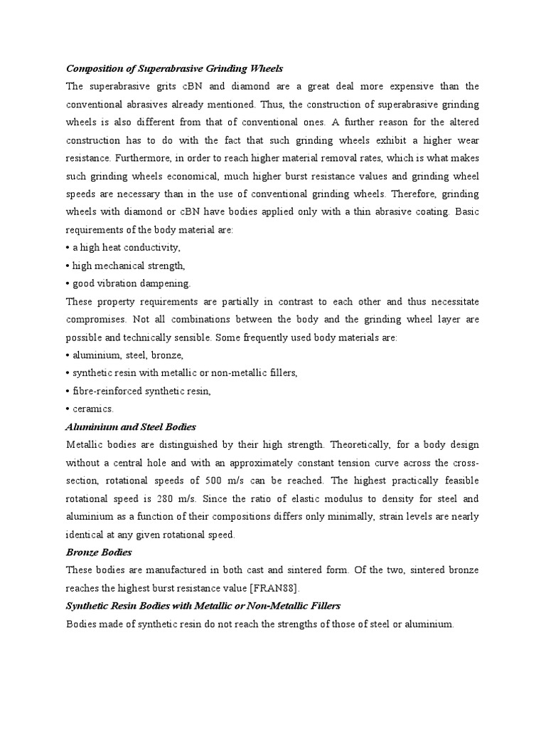 Composition of Superabrasive Grinding Wheels | PDF | Grinding (Abrasive ...