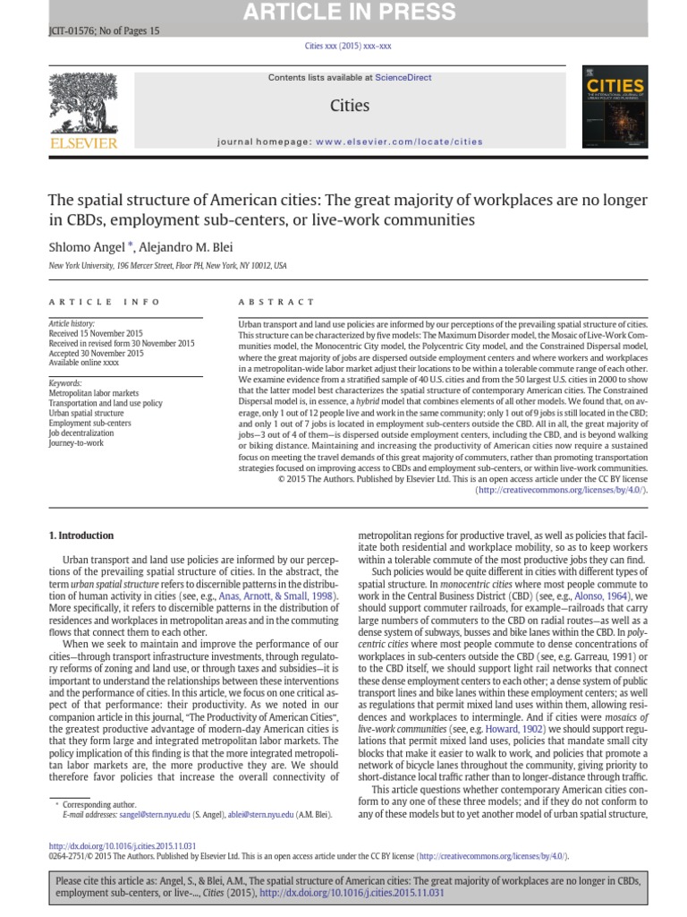 Cities: Shlomo Angel, Alejandro M. Blei | PDF | Commuting ...