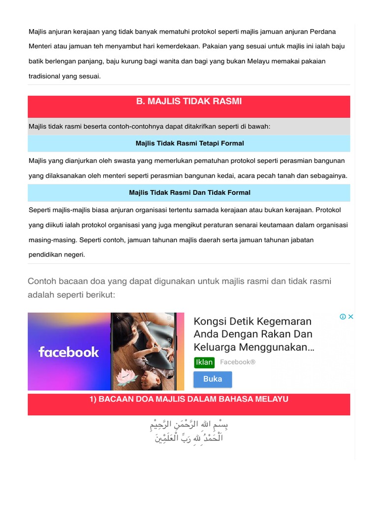 Bacaan Doa Majlis Rasmi Dan Tidak Rasmi Mudah Serta Ringkas | PDF