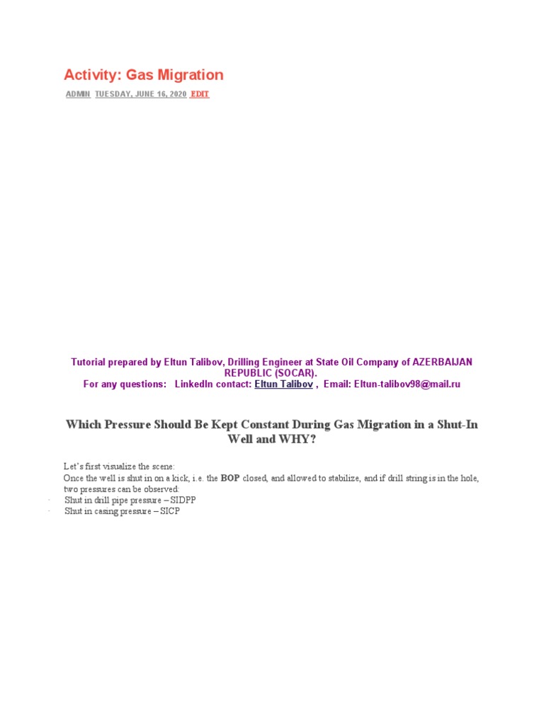 Activity: Gas Migration: Which Pressure Should Be Kept Constant During ...