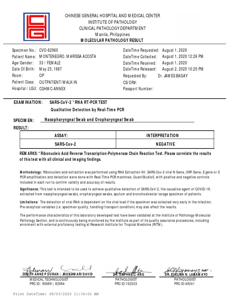 CGH202008000915 - Lab A2 2020 2231 - Laboratory - Covid PCR Test PDF ...