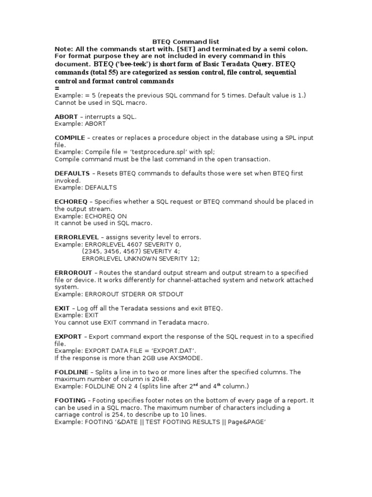 BTEQ Command List | PDF | Sql | Areas Of Computer Science