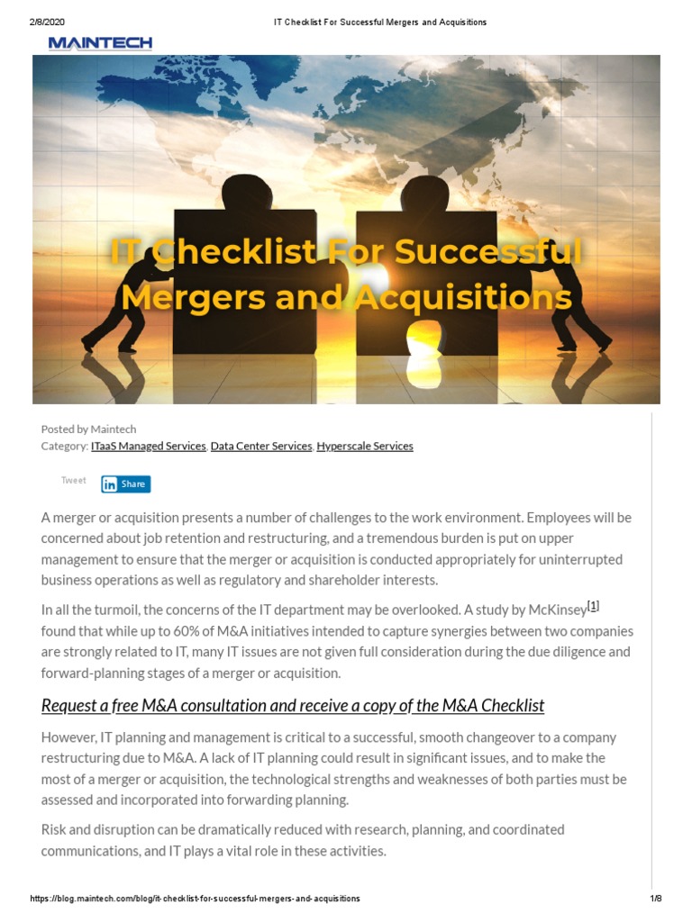 IT Checklist For Successful Mergers and Acquisitions PDF | PDF ...