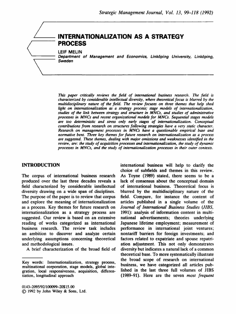 Internationalization As A Strategy Process | PDF | Internationalization ...