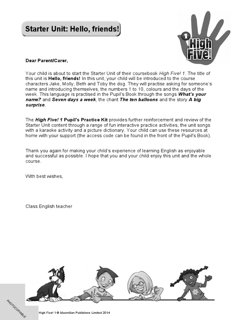 Starter Unit: Hello, Friends!: Dear Parent/Carer | PDF